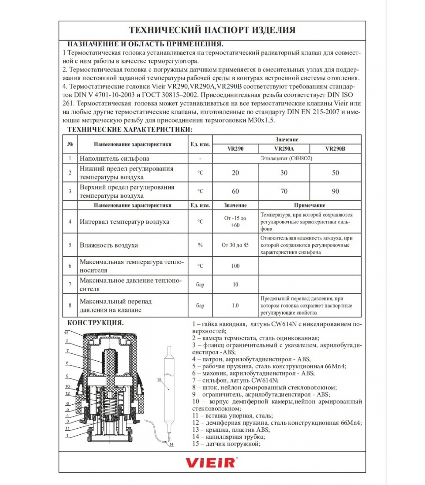 Головка термостатическая жидкостная Vieir с выносным погружным датчиком, 20-60C, M30X1,5, белая ...