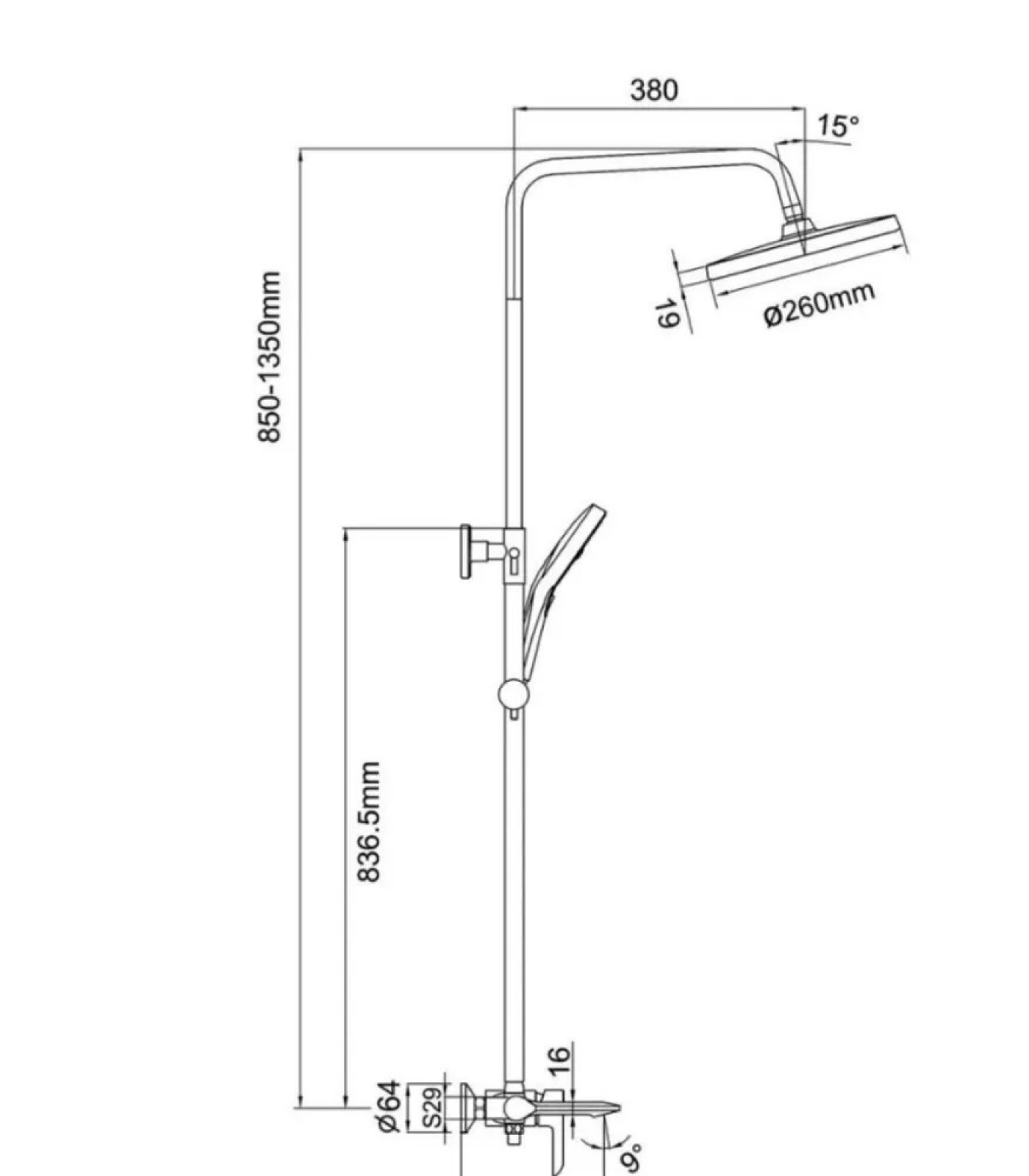 Душевая система VIEIR V283562S однорычажная, поворотный излив, ручной и тропический душ, штанга ...
